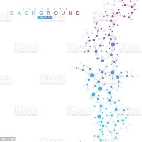 분자 구조 및 통신 Dna 원자 신경 디자인에 대 한 과학적인 개념입니다 점으로 연결 된 라인입니다 의료 기술 화학 과학 배경입니다 벡터 일러스트입니다 Dna에 대한 스톡