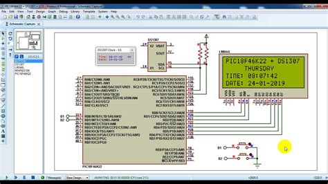 Pic18f46k22 With Ds1307 Rtc And 20x4 Lcd Simulation Youtube