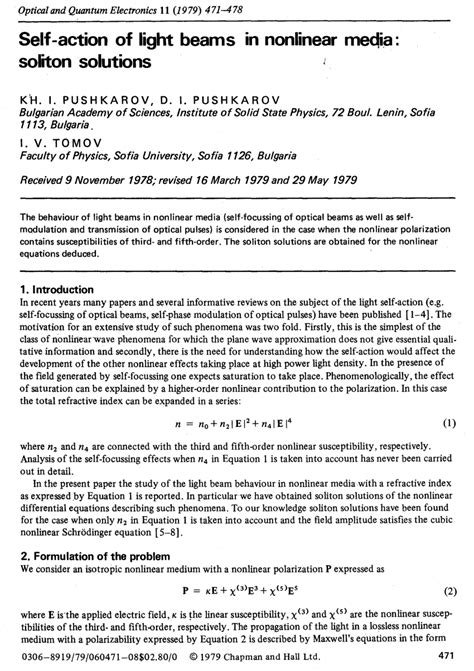 Pdf Self Action Of Light Beams In Nonlinear Media Soliton Solutions