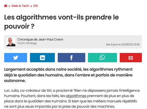 JDN Les Algorithmes Vont Ils Prendre Le Pouvoir VUCA Strategy Jean Paul