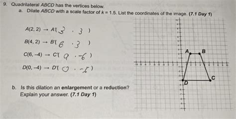 Solved 9 Quadrilateral Abcd Has The Vertices Below A Dilate Abcd With A Scale Factor Of K 1