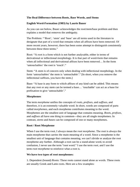 Understanding Roots Stems And Bases Pdf Morphology Linguistics Word