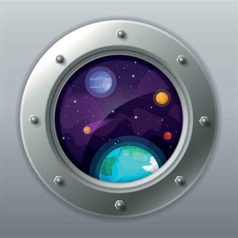 Spaceship Window View Porthole From Rocket To Dark Sky With Earth