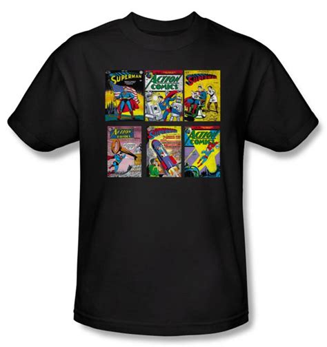 Superman T Shirt Dc Comics Comic Book Covers Adult Black Tee Shirt