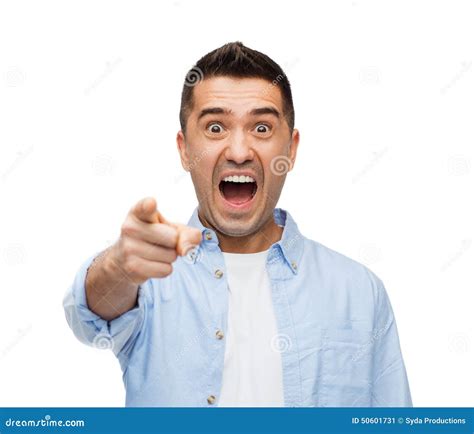 Scared Man Shouting And Pointing Finger On You Stock Image Image Of Mouth Angry 50601731