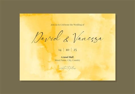 Premium Vector Pastel Yellow Watercolor Wedding Invitation Card Template