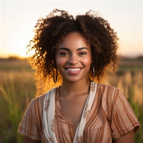 Premium Photo Portrait Of A Smiling Young Woman With Curly Hair