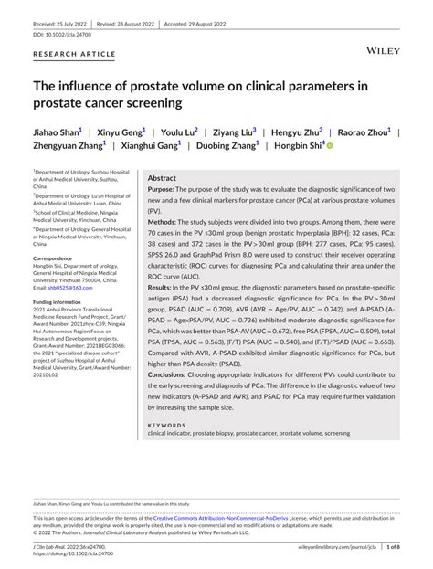 PDF The Influence Of Prostate Volume On Clinical Parameters In