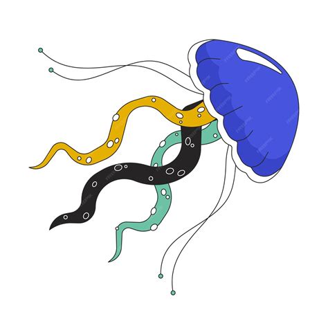 물 ⁇ 에 떠다니는 2d 선형 만화 객체 해양 생물 수영 수족관 젤리 물고기 고립된 선 ⁇ 터 요소 ⁇ 배경 젤리 메두사 바다