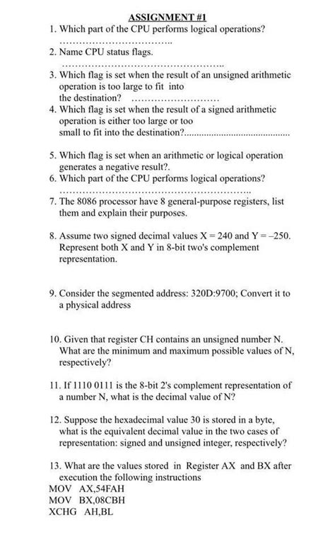 Solved Assignment 1 1 Which Part Of The Cpu Performs