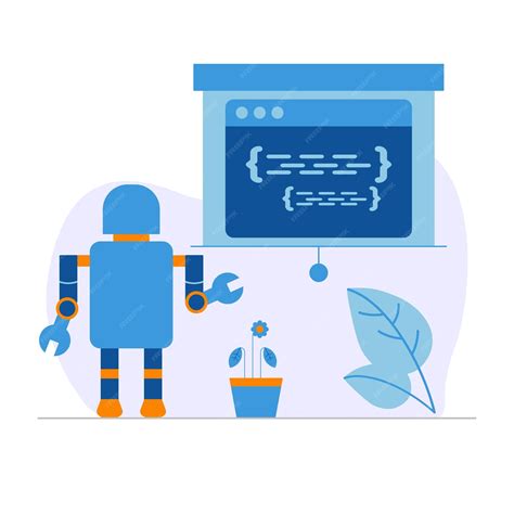 Premium Vector Illustration Of A Robot With Code On The Screen