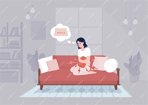 Premium Vector Menstrual Cramp Treatment Flat Color Vector Illustration