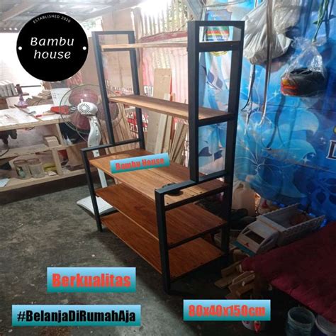 Jual Rak Dapur 5 Susun Serbaguna Kayu Meja Kompor Gas 2 Tungku Kayu