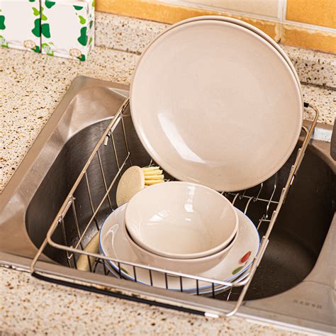 Cacagoo Dish Drying Rack Expandable Dishes Drainer Over The Sink Dish