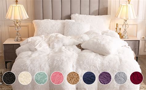 Uhamho Faux Fur Velvet Fluffy Bedding Duvet Cover Set Down Comforter