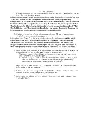 D Task D Task Conducting A Learner Analysis Samantha Schneider Babe ID