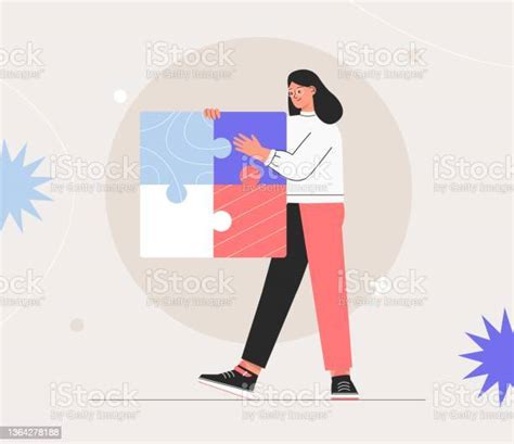 직소 퍼즐을 보여주는 여자 비즈니스 프로세스 브레인스토밍 프로젝트 계획 플랫 스타일 벡터 일러스트레이션 사람들에 대한 스톡 벡터 아트 및 기타 이미지 Istock