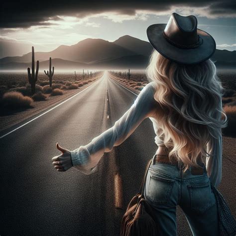 Hitchhiking On A Desert Road Rshowoffyouraiart