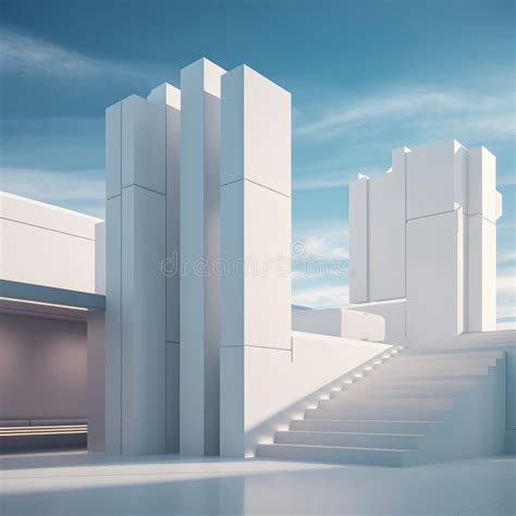 Futuristic Geometric Setting With Vertical Structures Staircase Soft