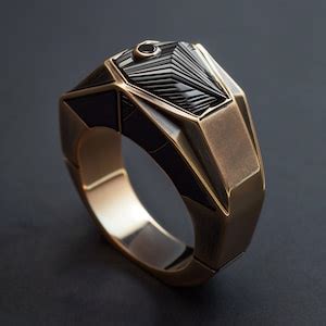 Futuristic Gold Ring Smoky Quartz Brutalist Ring For Men Etsy