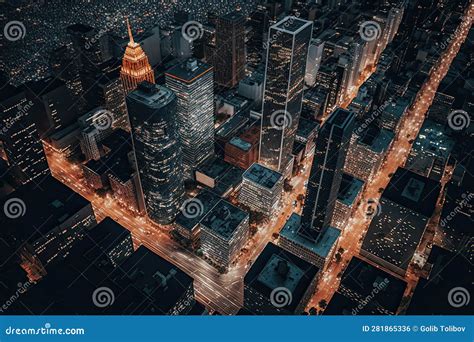 An Aerial View Of A City At Night Stock Illustration Illustration Of