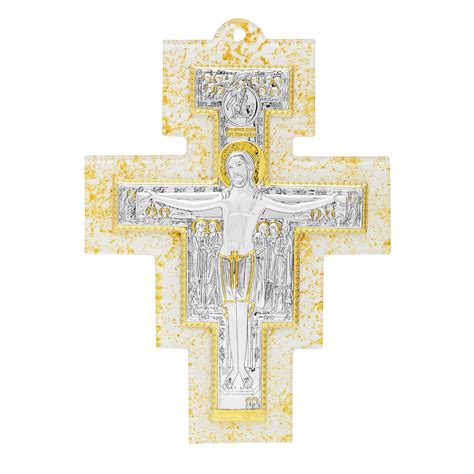 Cristo De San Damián De Vidrio Veneciano Con Detalles Dorados Mondo