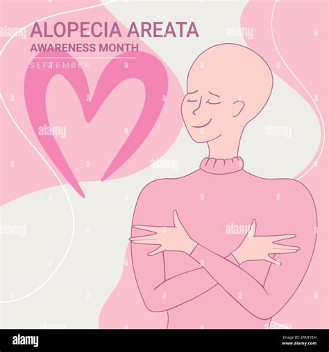Alopecia Awareness Month Poster Beautiful Bald Girl Is Hugging Herself
