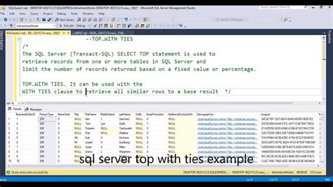 Sql Server Top With Ties Clause Example Youtube