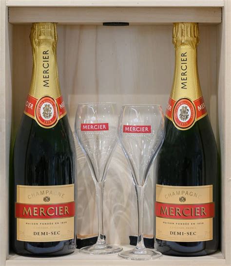 Luxury Lifestyle Crate With Glasses An Bottles Of Mercier Champagne