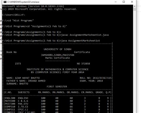 Simple Marksheet In Java