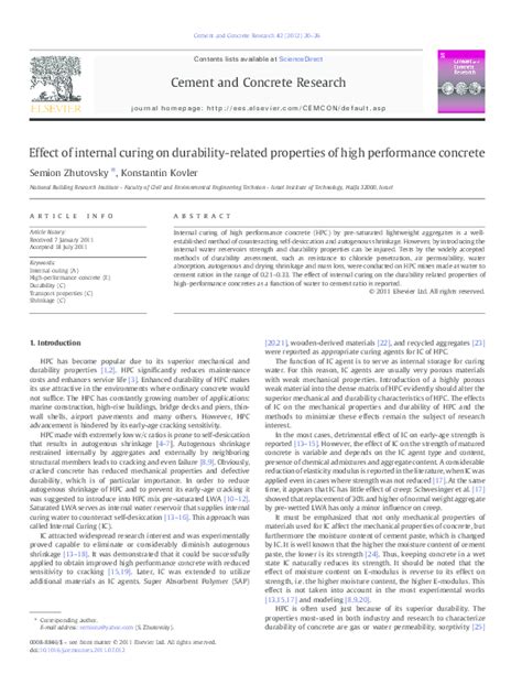 Pdf Effect Of Internal Curing On Durability Related Properties Of