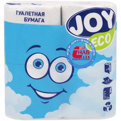 Туалетная бумага «Joy» Eco, двухслойная, белая, с втулкой, 4 рулона ...