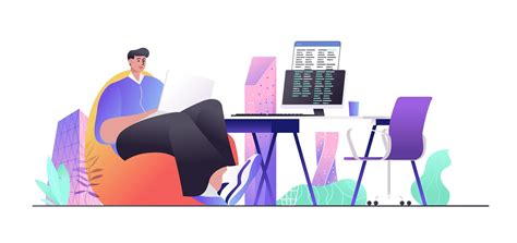 Programmer Concept For Web Banner Developer Works At Laptop Writes