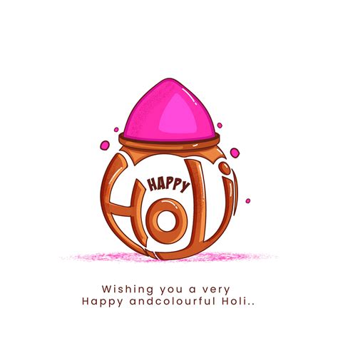 Creative Happy Holi Font With Mud Pot Full Of Dry Color On White