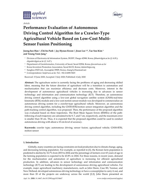 Pdf Performance Evaluation Of Autonomous Driving Control Algorithm For A Crawler Type