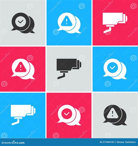 Set Check Mark In Speech Bubble Exclamation Triangle And Security