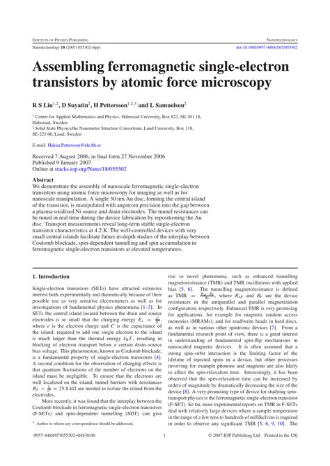 Pdf Assembling Ferromagnetic Single Electron Transistors By Atomic Force Microscopy