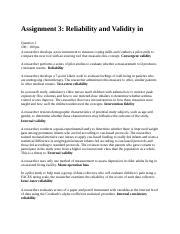 Module Assignment Reliability And Validity Docx Assignment Reliability And Validity In