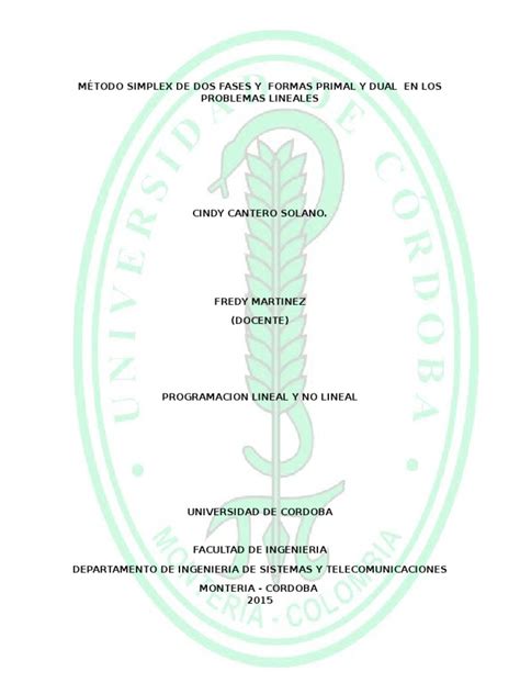Método Simplex De Dos Fases Y Su Aplicación En La Resolución De Problemas De Programación Lineal