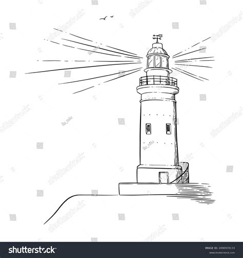 Lighthouse Sketch Beacon Light Beam Vector Stock Vector Royalty Free