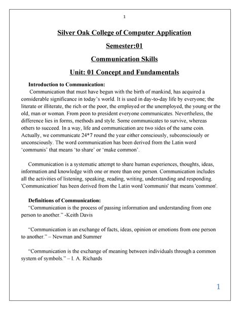 CS UNIT Communication Skills Unit Unit Concept And Fundamentals Silver Oak College Of