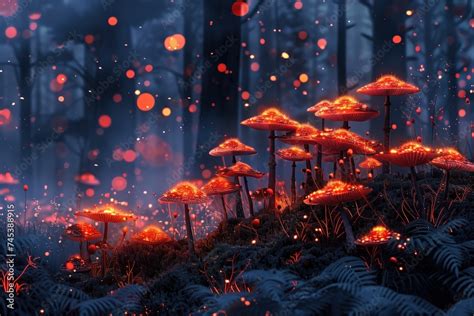 Bright Red Mushrooms Spreading Across The Ground In Tiny Colonies Like