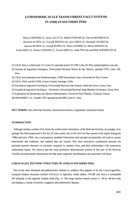 Pdf Lithospheric Scale Transcurrent Fault Systems In Andean Southern Peru