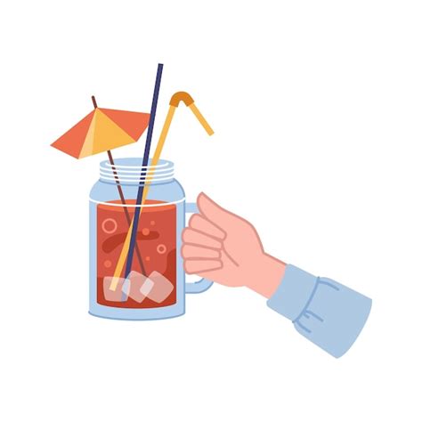 Premium Vector Cocktail In Glass Jar With Ice Drink And Umbrella