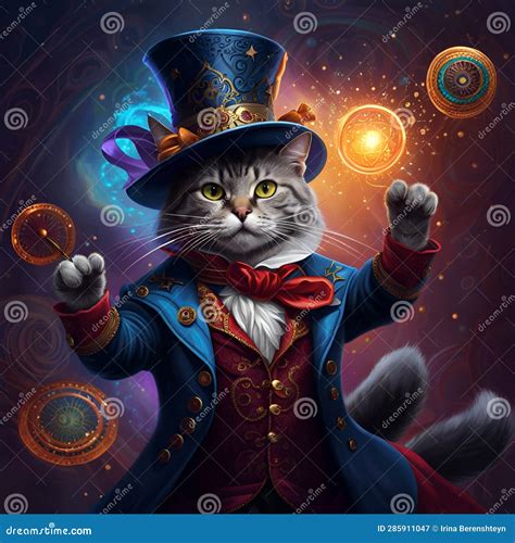 A Magician Cat Wearing A Top Hat In A Mysterious Background Amazing