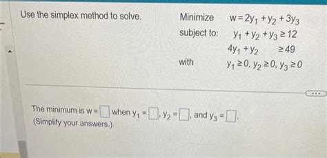 Solved Use The Simplex Method To Solve Minimize Subject Chegg
