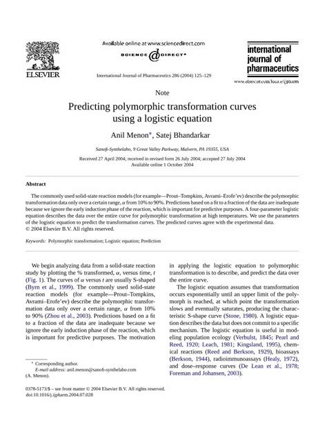 Pdf Predicting Polymorphic Transformation Curves Using A Logistic