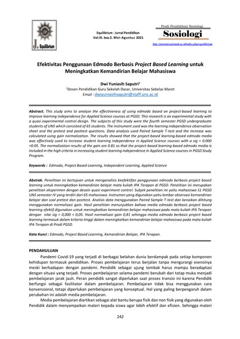 pdf efektivitas penggunaan edmodo berbasis project based learning