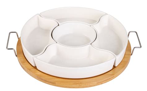 Yesland 10 Inch 25 Cm Ceramic Divided Serving Dishes With Bamboo