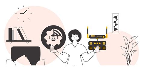그 남자는 선형 스타일 벡터에 Iot 로고를 들고 있습니다 프리미엄 벡터